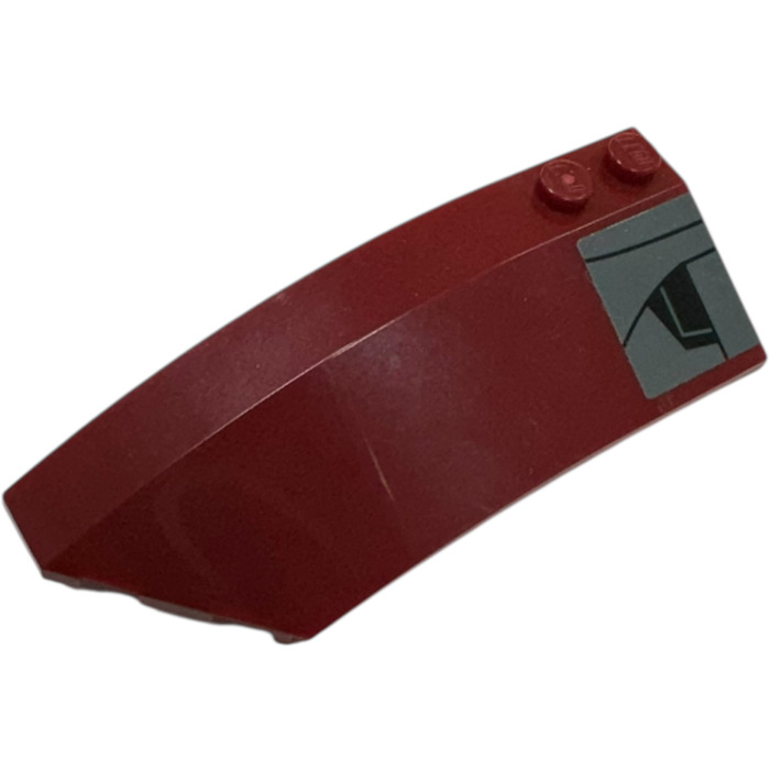LEGO Dark Red Wedge 3 x 8 x 2 Curved Left with black and gray panel and ...