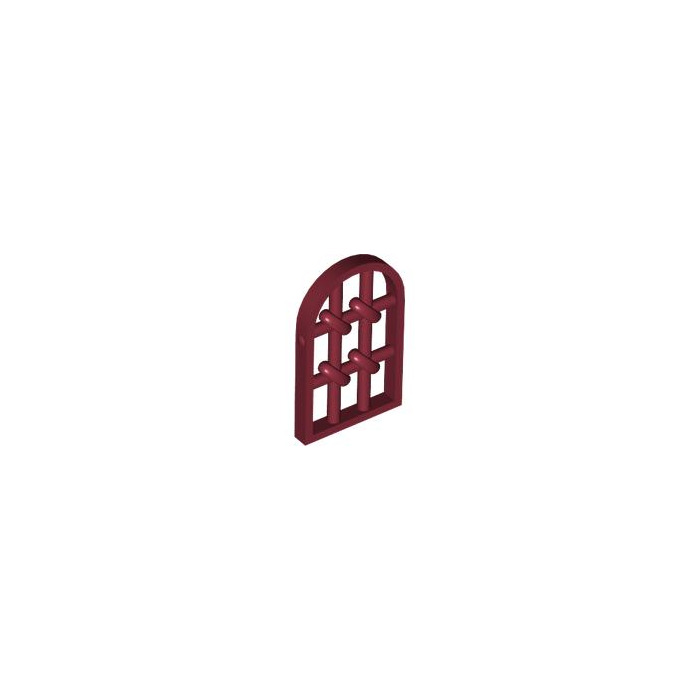 LEGO Dark Red Window Pane 1 x 2 x 2.7 Rounded Top with Twisted Bars ...