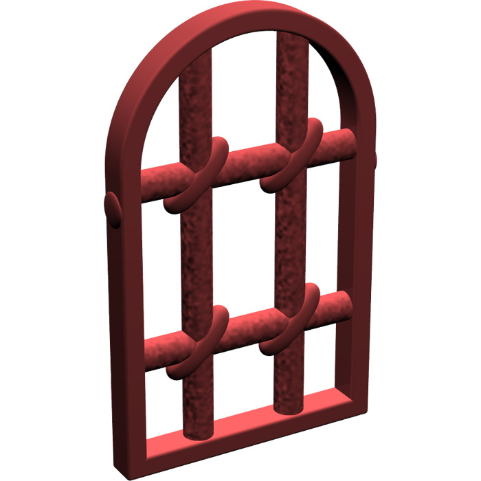 LEGO Dark Red Window Pane 1 x 2 x 2.7 Rounded Top with Twisted Bars ...
