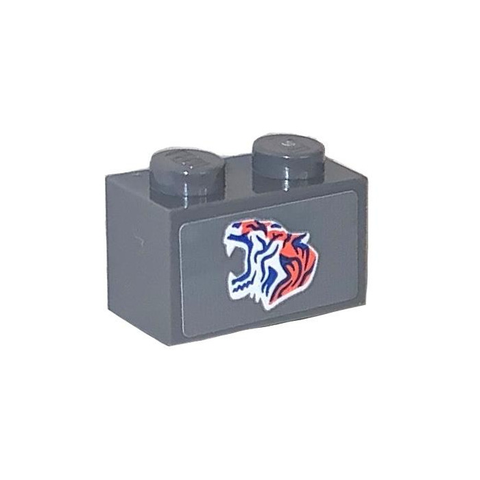 LEGO Dark Stone Gray Brick 1 x 2 with Roaring Tiger (open Mouth left ...