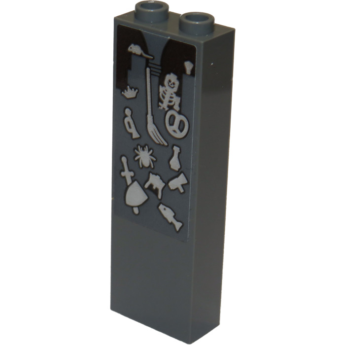 LEGO Dark Stone Gray Brick 1 x 2 x 5 with Skeleton, Broom, Pretzel, Rat ...