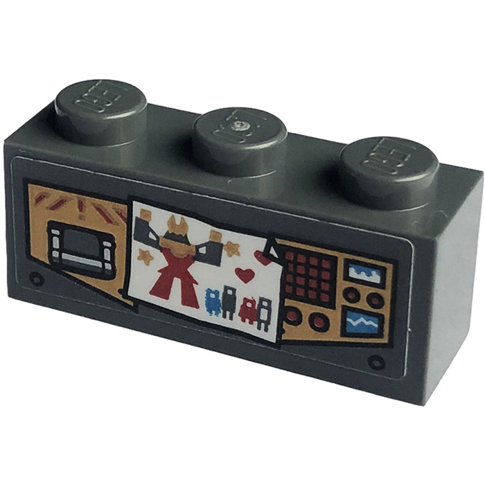 LEGO Dark Stone Gray Brick 1 x 3 with Control Panels, Buttons, Displays ...