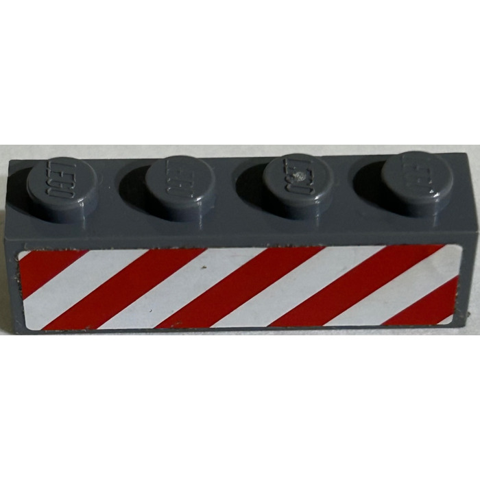 LEGO Dark Stone Gray Brick 1 x 4 with Red and White Danger Stripes ...