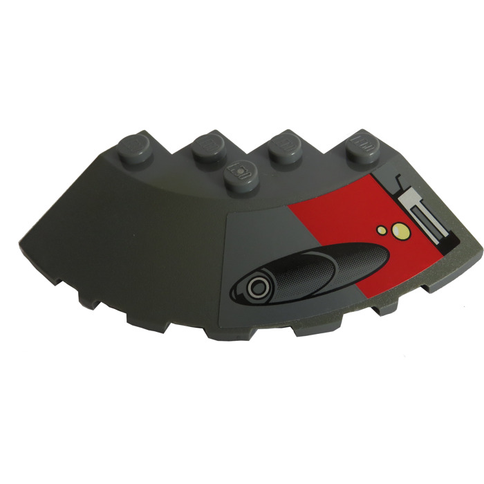 LEGO Dark Stone Gray Brick 6 x 6 Round (25°) Corner with Red Square and ...