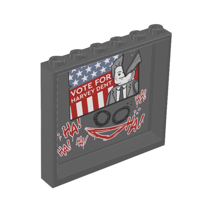 LEGO Dark Stone Gray Panel 1 x 6 x 5 with Ripped ‘HARVEY DENT’ Election ...