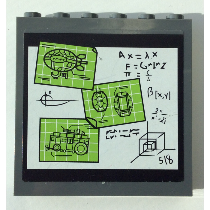 LEGO Dark Stone Gray Panel 1 x 6 x 5 with Whiteboard Designs and ...