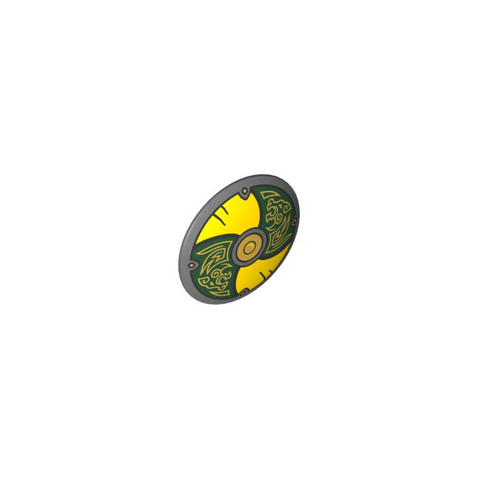 LEGO Dark Stone Gray Round Shield with Curved Face with Yellow and ...