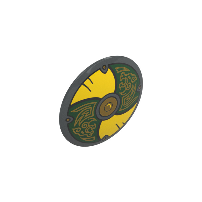 LEGO Dark Stone Gray Round Shield with Curved Face with Yellow and ...