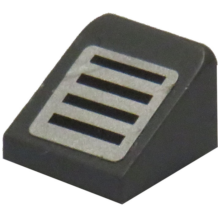 LEGO Dark Stone Gray Slope 1 x 1 (31°) with Black Grille on Silver ...