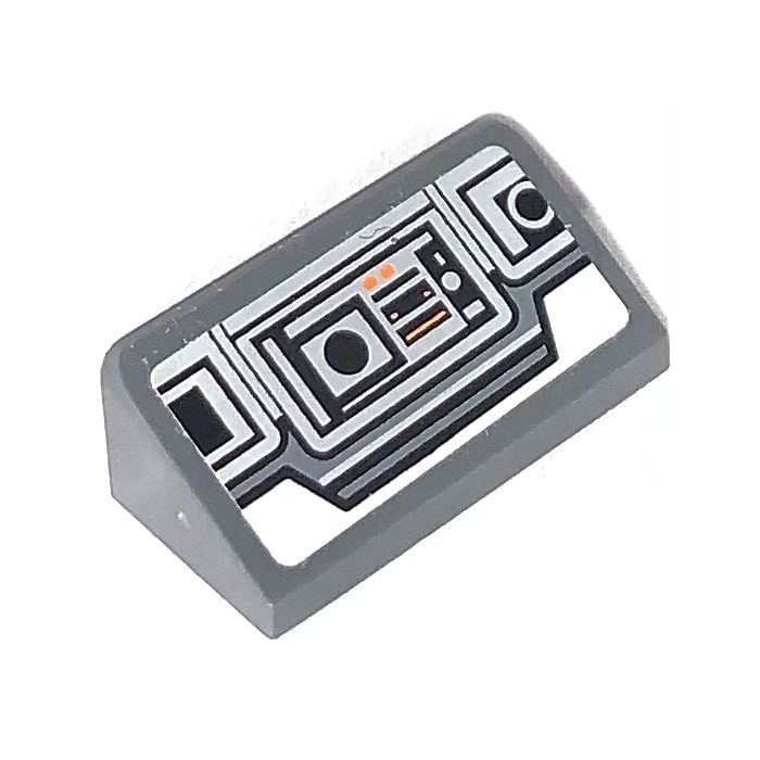 LEGO Dark Stone Gray Slope 1 x 2 (31°) with Control Panel Sticker ...