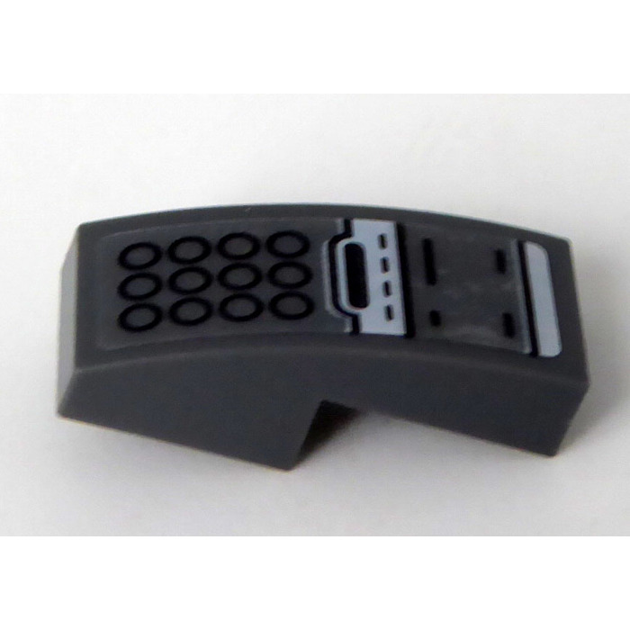 LEGO Dark Stone Gray Slope 1 x 2 Curved with Phone Sticker (11477 ...