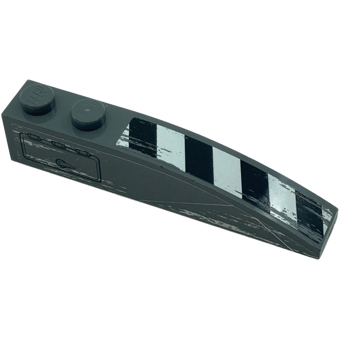 LEGO Slope 1 x 6 Curved with Studs with Black and White Danger Stripes ...