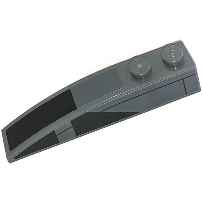LEGO Dark Stone Gray Slope 1 x 6 Curved with Studs with Black pattern ...