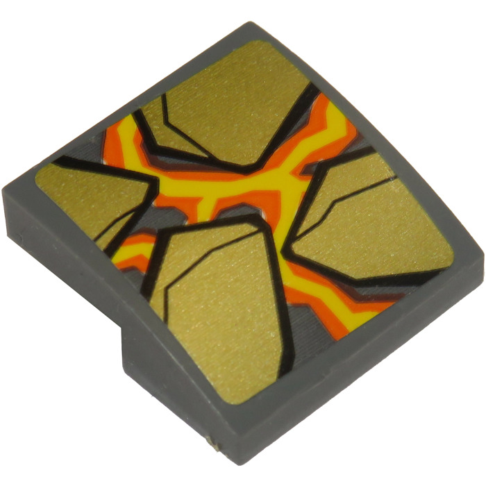 LEGO Dark Stone Gray Slope 2 x 2 Curved with Rock and Lava Sticker ...