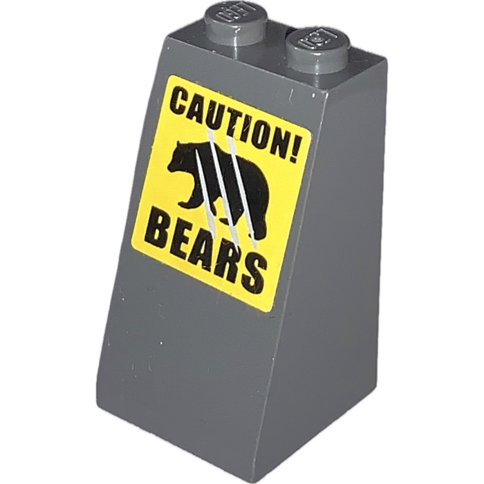 LEGO Dark Stone Gray Slope 2 x 2 x 3 (75°) with 'CAUTION!' 'BEARS ...