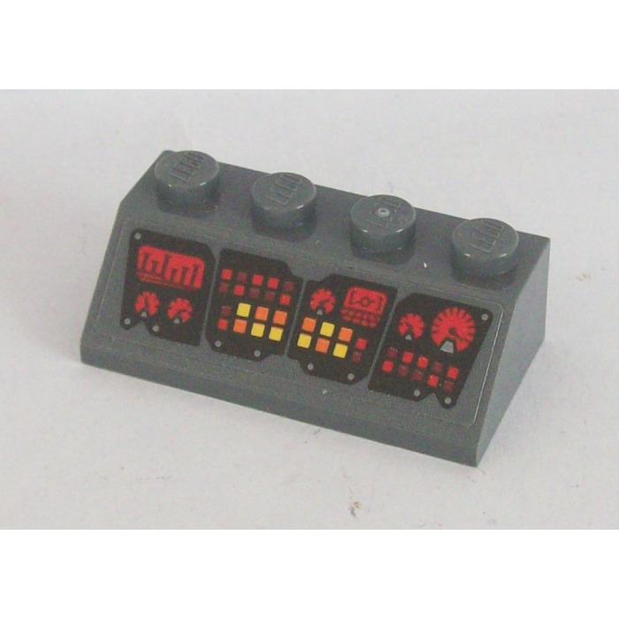 LEGO Dark Stone Gray Slope 2 x 4 (45°) with Control Panels Sticker ...