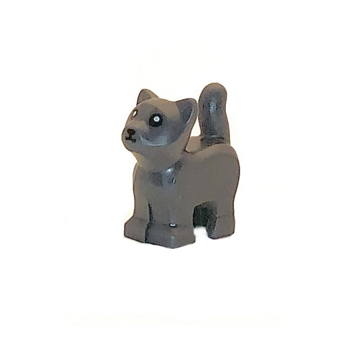 LEGO Dark Stone Gray Standing Cat with Short Tail Up with Black Nose ...