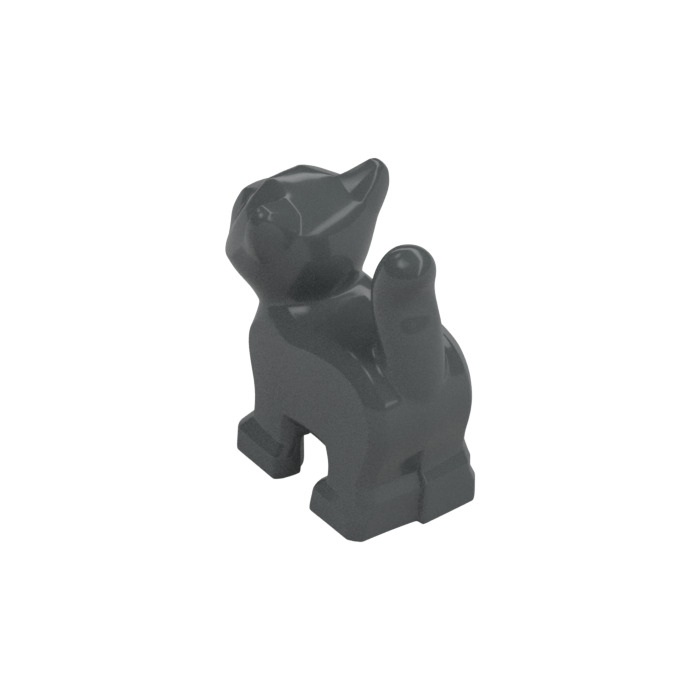 LEGO Dark Stone Gray Standing Cat with Short Tail Up with Black Nose ...