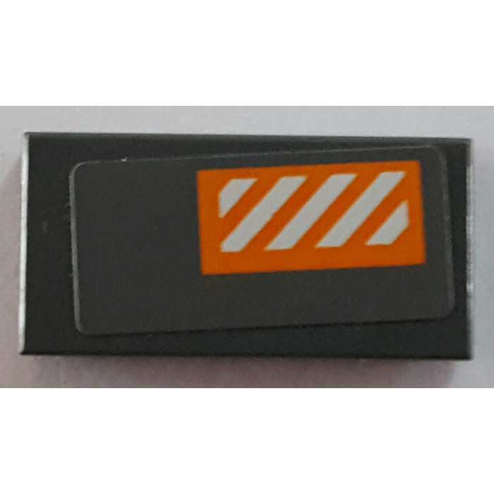 LEGO Dark Stone Gray Tile 1 x 2 with Orange and White Danger Stripes ...