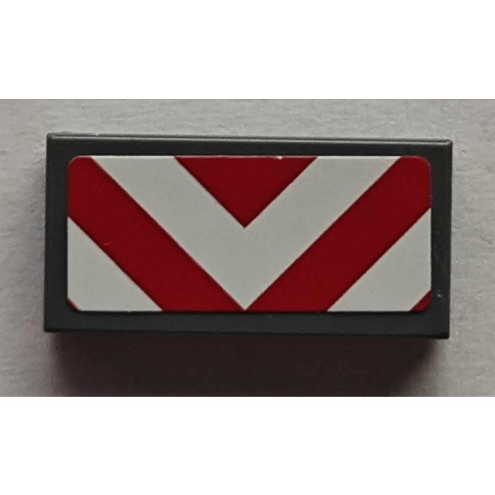 LEGO Dark Stone Gray Tile 1 x 2 with Red and White Chevron Danger ...