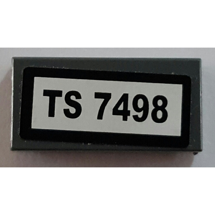 LEGO Dark Stone Gray Tile 1 x 2 with TS 7498 License Plate Sticker with ...