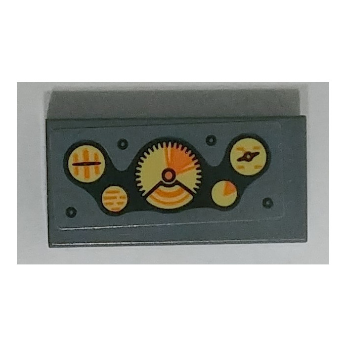 LEGO Dark Stone Gray Tile 1 x 2 with Yellow Gauges Sticker with Groove ...