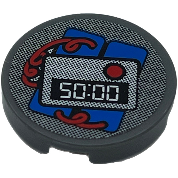 LEGO Tile 2 x 2 Round with Clock / Bomb '00:05' Sticker with "X" Bottom ...