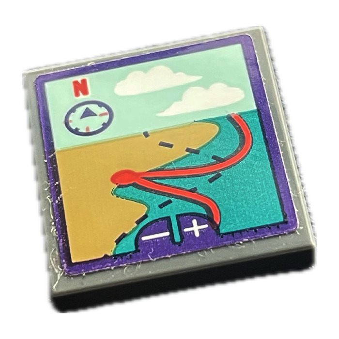 LEGO Dark Stone Gray Tile 2 x 2 with Compass, Navigation Sticker with ...