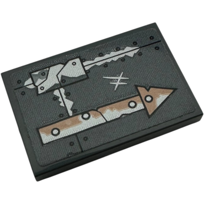 LEGO Tile 2 x 3 with copper and silver arrow, metal plates, seams and ...