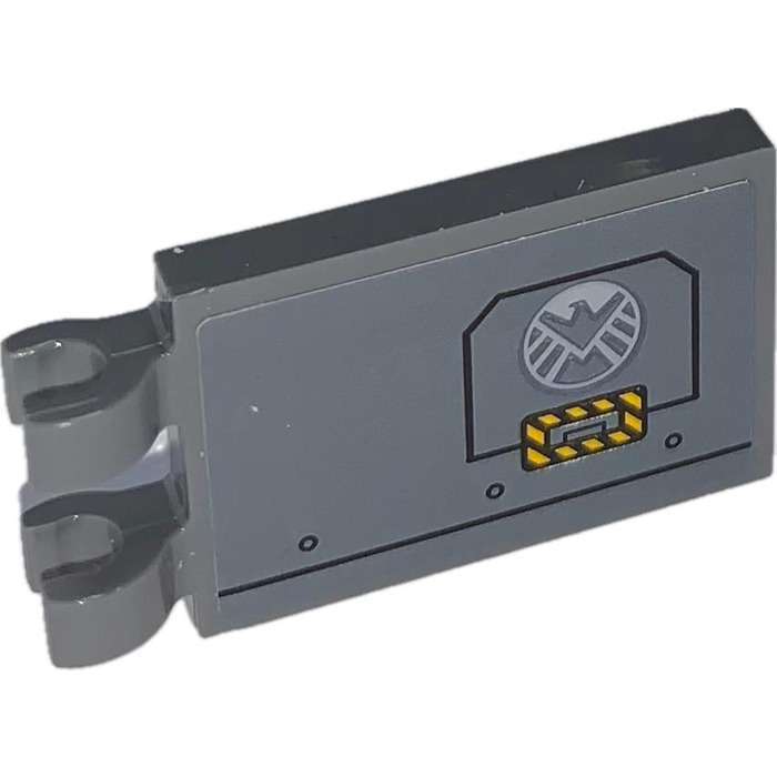LEGO Dark Stone Gray Tile 2 x 3 with Horizontal Clips with SHIELD Logo ...