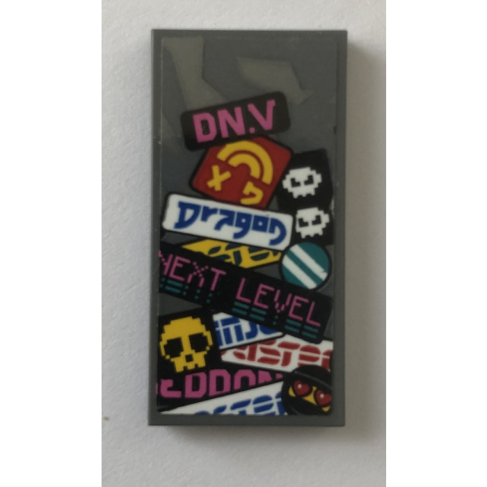 LEGO Dark Stone Gray Tile 2 x 4 with Graffiti Sticker (87079) | Brick ...