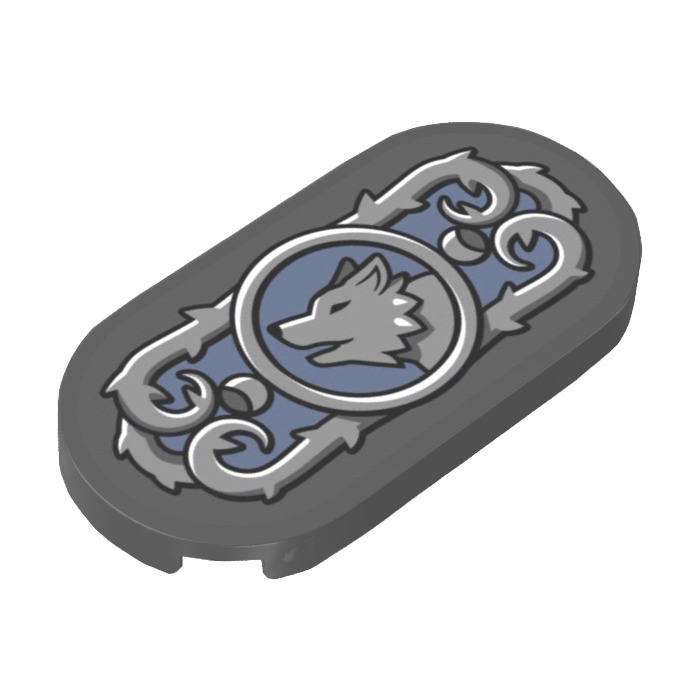 LEGO Tile 2 x 4 with Rounded Ends with Wolf Carving Sticker (66857 ...