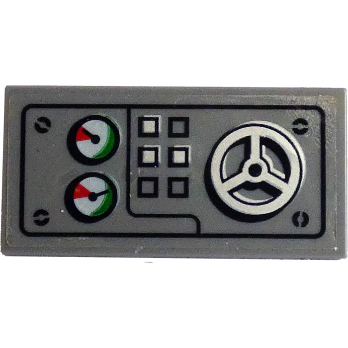 LEGO Dark Stone Gray Tile 2 x 4 with Steering Wheel, 6 Black Square, 2 ...