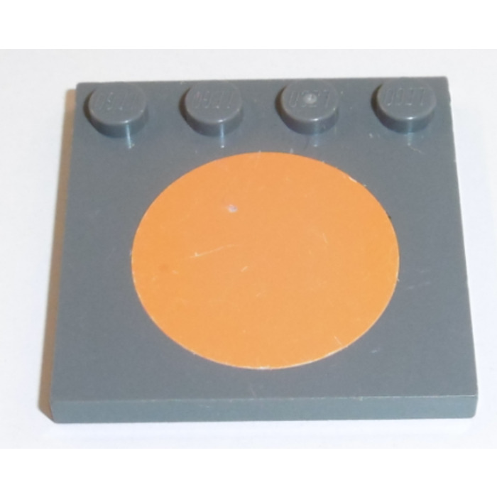 LEGO Dark Stone Gray Tile 4 x 4 with Studs on Edge with Orange Circle ...