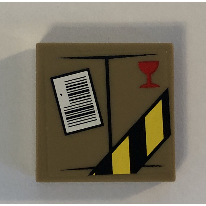 LEGO Dark Tan Tile 2 x 2 with Parcel with Label, Tape and Fragile Glass ...