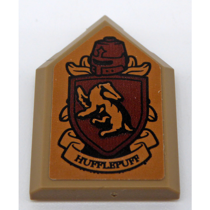 LEGO Dark Tan Tile 2 x 3 Pentagonal with Hufflepuff Coat of Arms ...