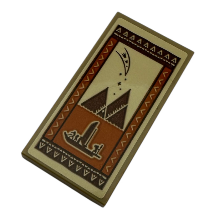 LEGO Dark Tan Tile 2 x 4 with tapestry with mountains and canoe Sticker ...