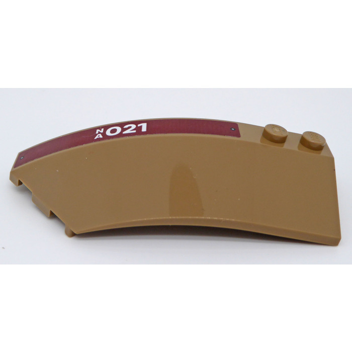 LEGO Dark Tan Wedge 3 x 8 x 2 Curved Left with White 'NA021' Sticker ...