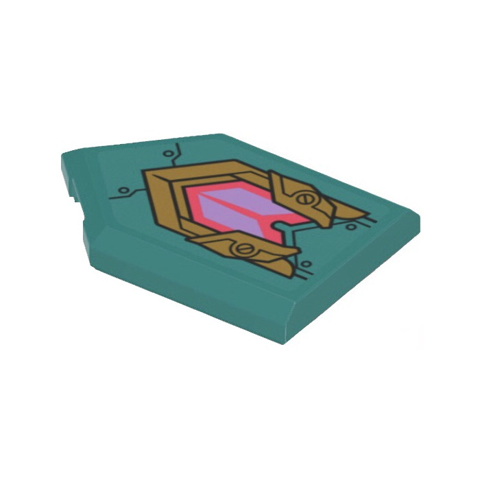 LEGO Dark Turquoise Tile 2 x 3 Pentagonal with Gold, Coral and Lavender ...