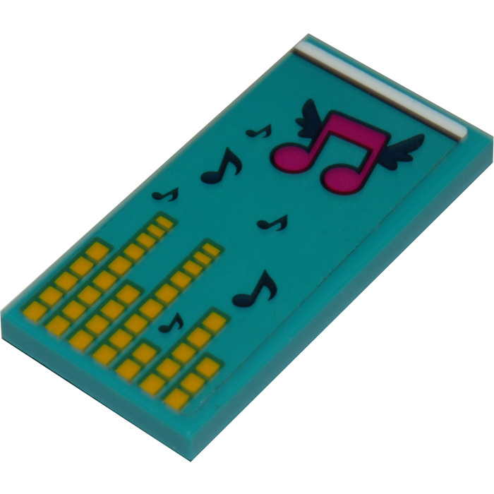 LEGO Dark Turquoise Tile 2 x 4 with Blanket with Musical Notes Sticker ...