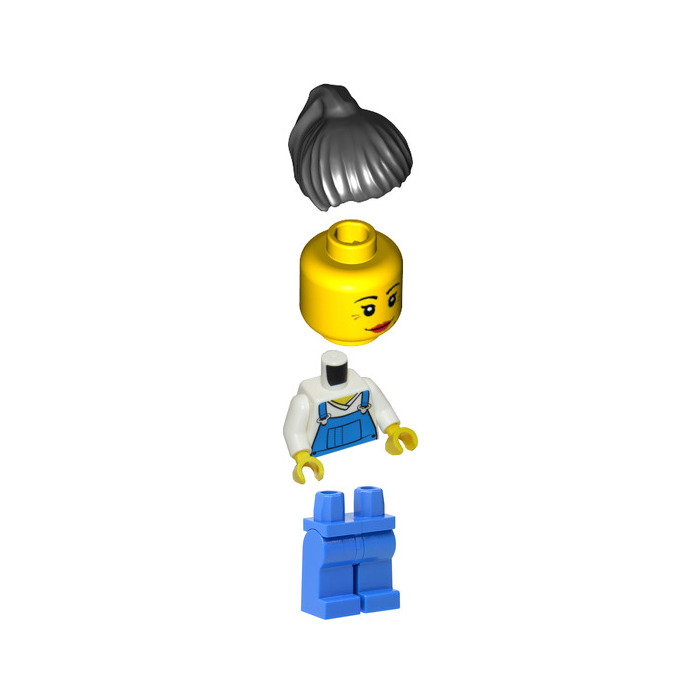 LEGO Dock Worker - Female with Blue Overalls, Black Hair Minifigure ...