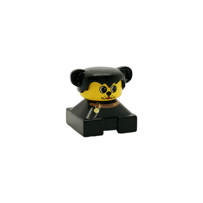 LEGO Dog with Black Hair and Ears with Yellow Face on Black Base Duplo ...