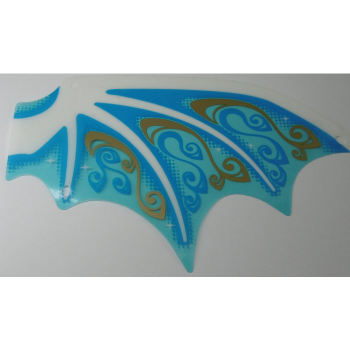 LEGO Dragon Wing with White Spines with Dark Azure and Gold Scrollwork ...