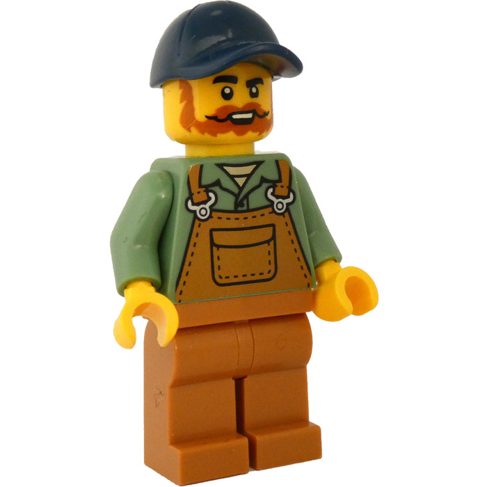 LEGO Farmer with Medium Dark Flesh Overalls and Cap Minifigure | Brick ...