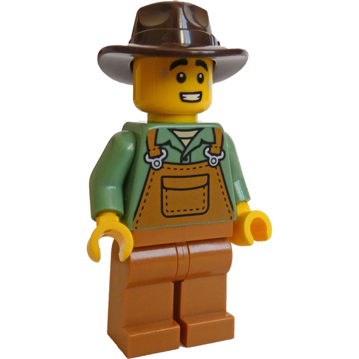 LEGO Farmer with Medium Dark Flesh Overalls and Fedora Minifigure ...