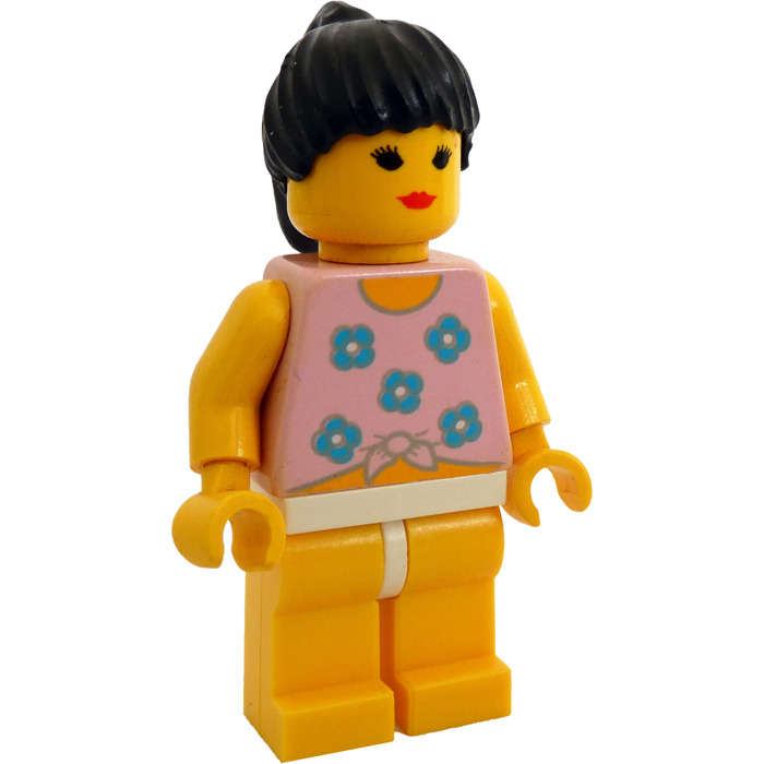LEGO Female Paradisa with Blue Flowers Torso and Black Ponytail Hair ...
