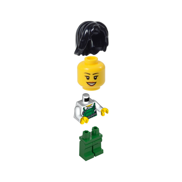 LEGO Female Robber with Black Hair in Green Overalls Minifigure | Brick ...
