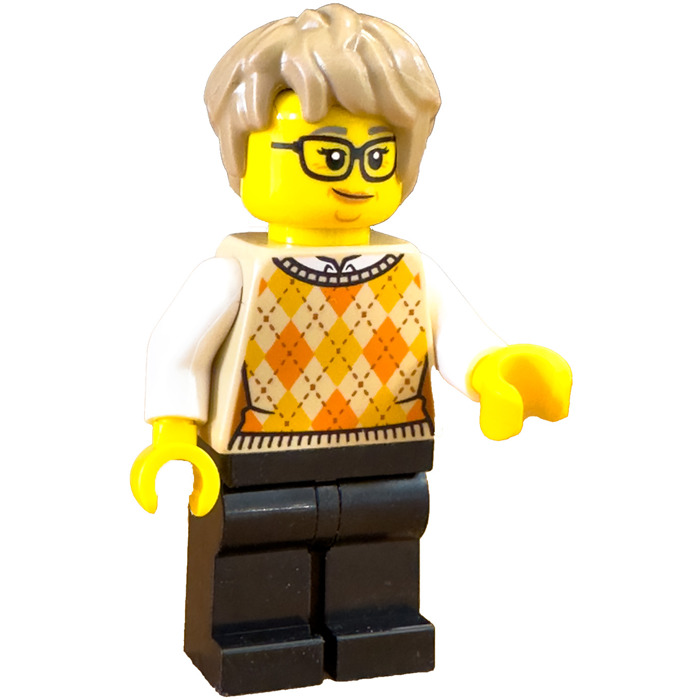 LEGO Female Visitor - Dark Tan Hair and Argyle Sweater Minifigure ...