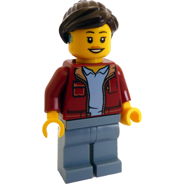 LEGO Female with Dark Red Open Vest and Dark Brown Ponytail Minifigure ...