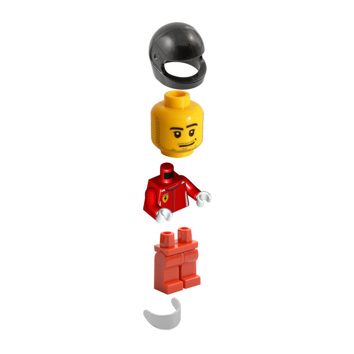 LEGO Ferrari Racing Driver with Red Suit and Black Helmet Minifigure ...